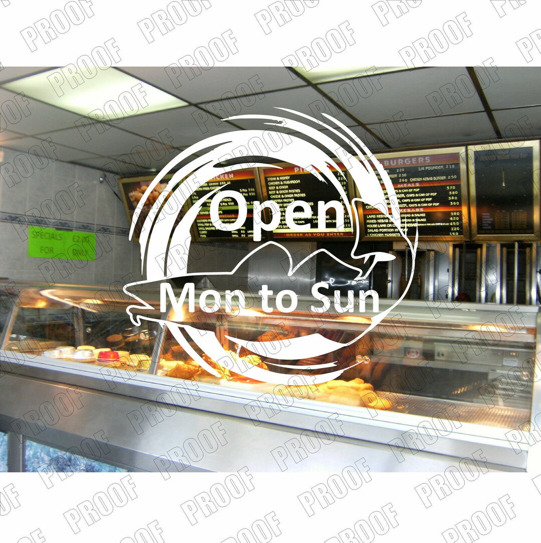 Fish & Chips Open Café Decal, Takeaway Stickers, Shop Window Decal ...