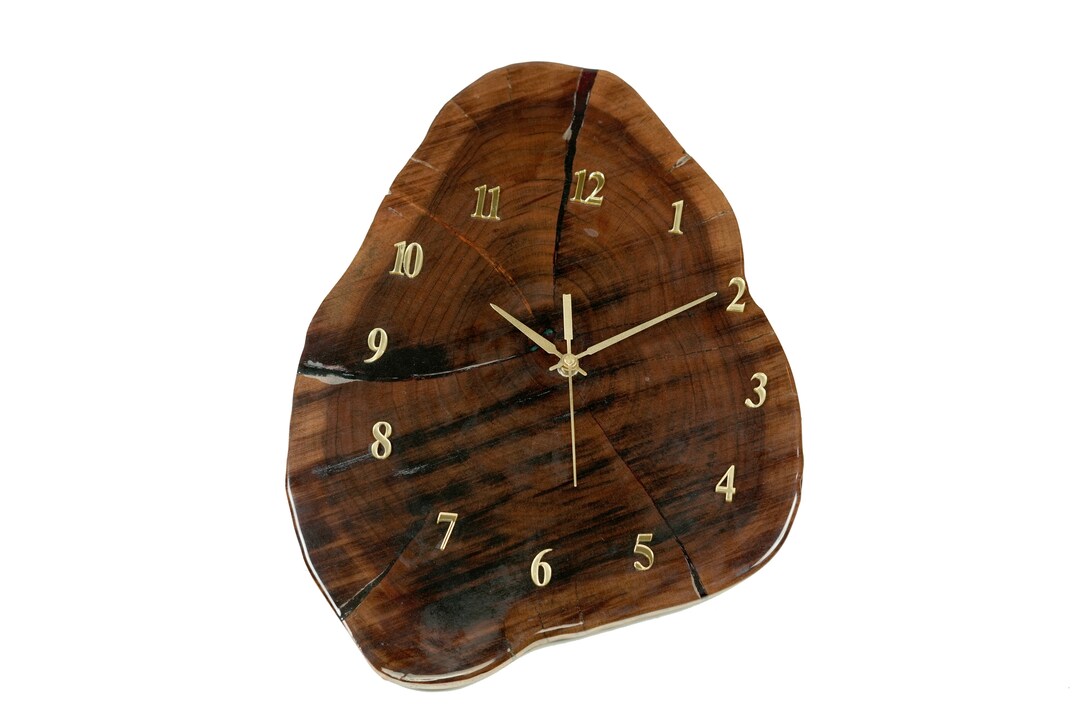 Custom Brown Resin Wood Clock, Made to Order Epoxy and Olive Wood Wall ...