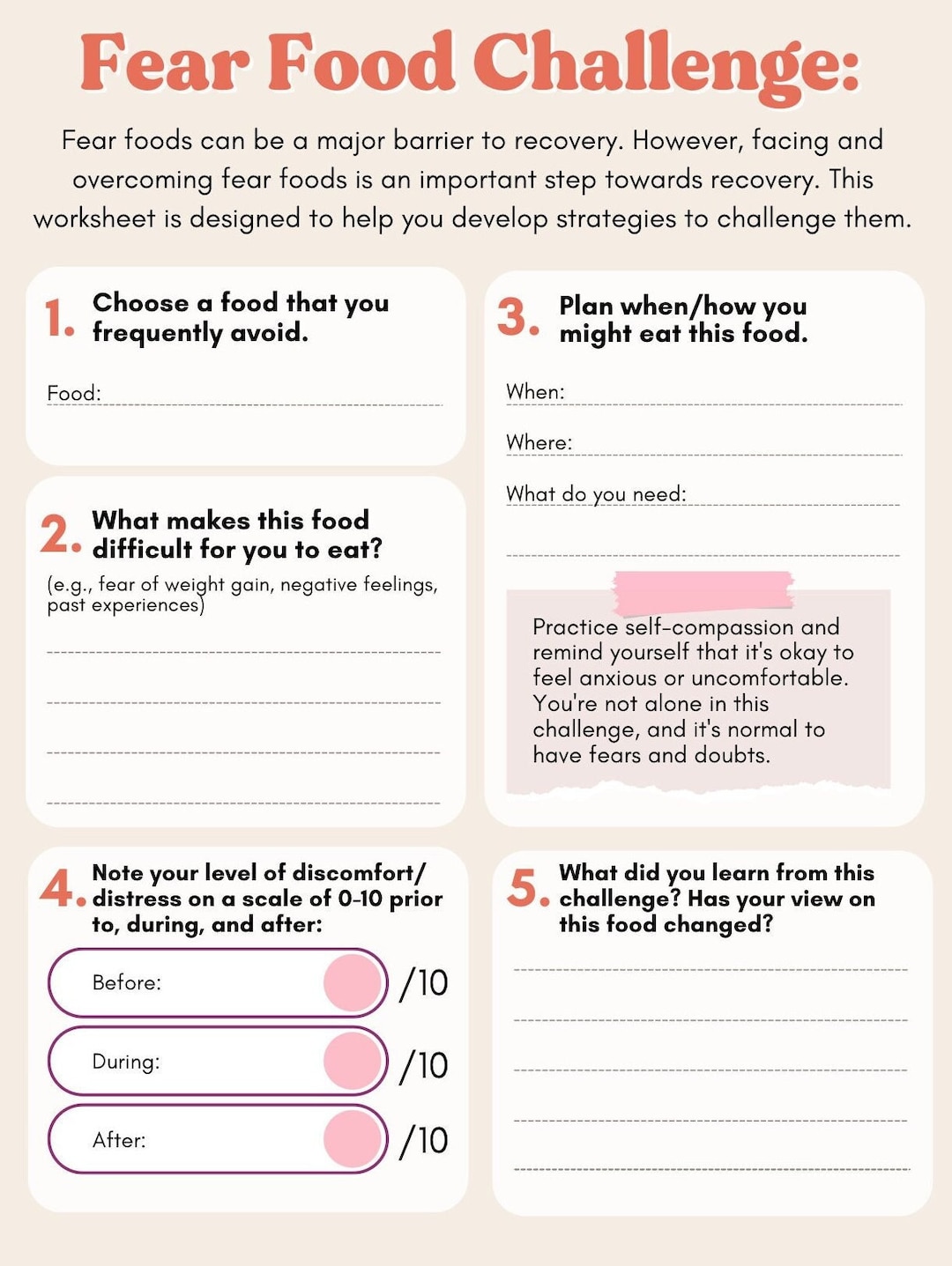 Fear Food Worksheet Eating Disorder Recovery Digital - Etsy