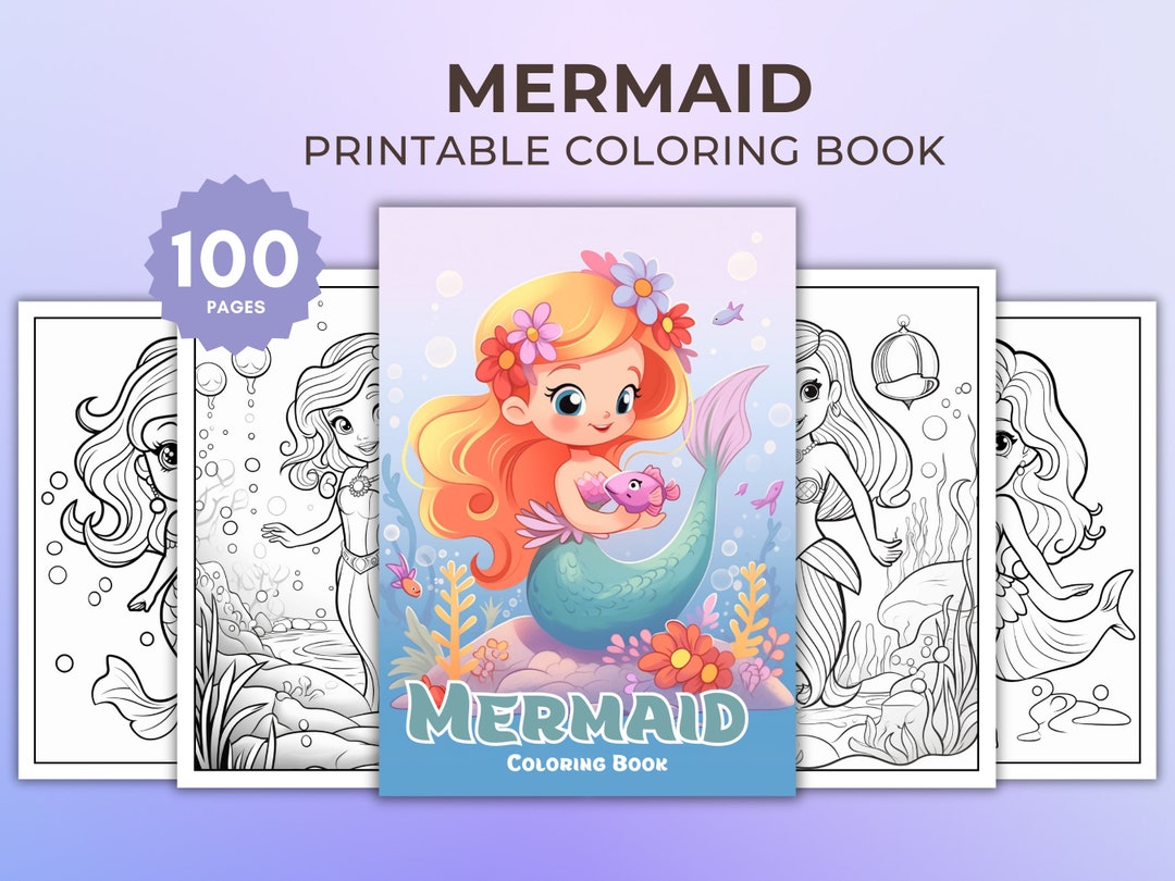 Cute Mermaid Coloring Book 100 Pages, Mermaid Activity Book, Mermaid ...