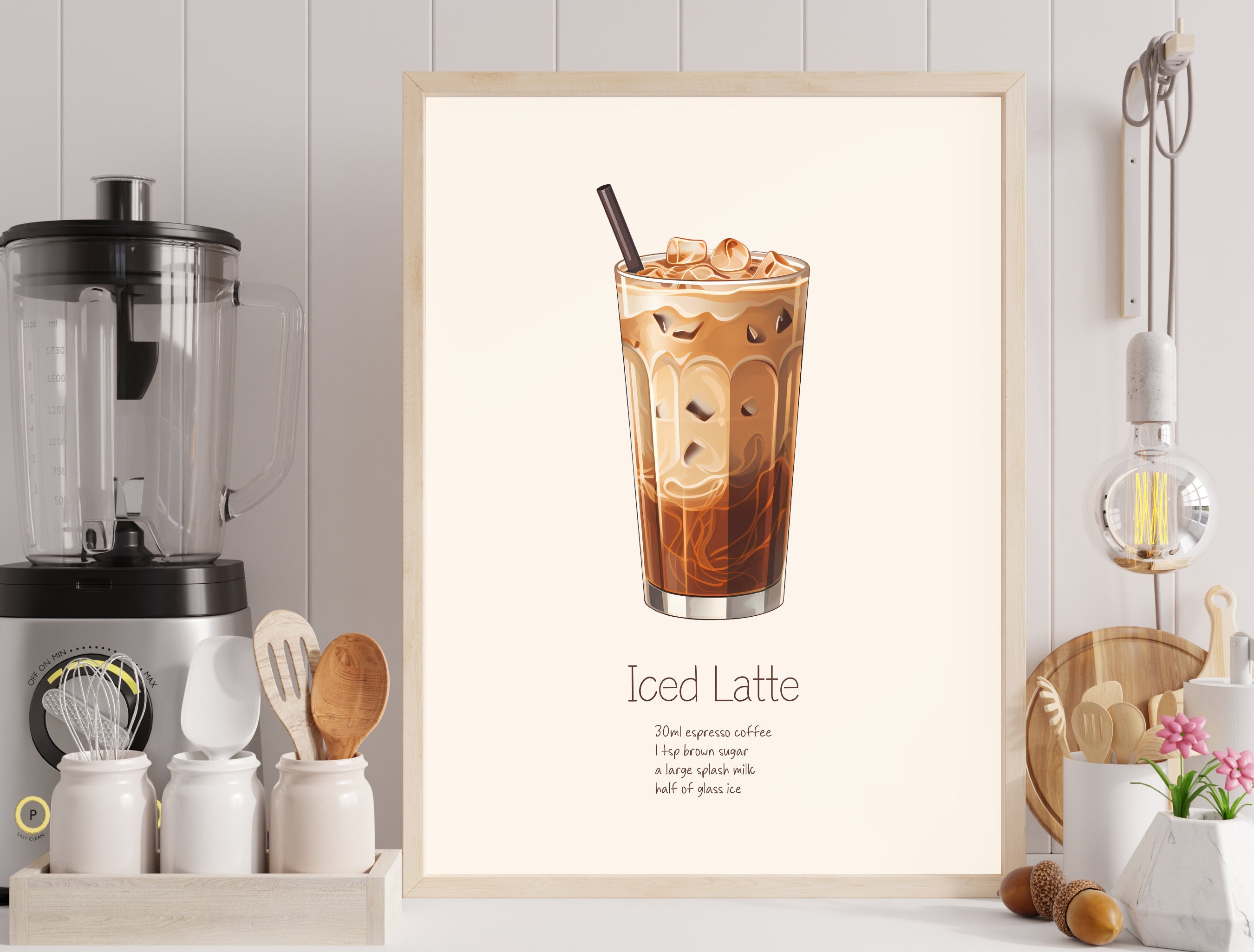 Iced Latte Poster, Iced Coffee Poster, Coffee Print Bar Cart Decor ...