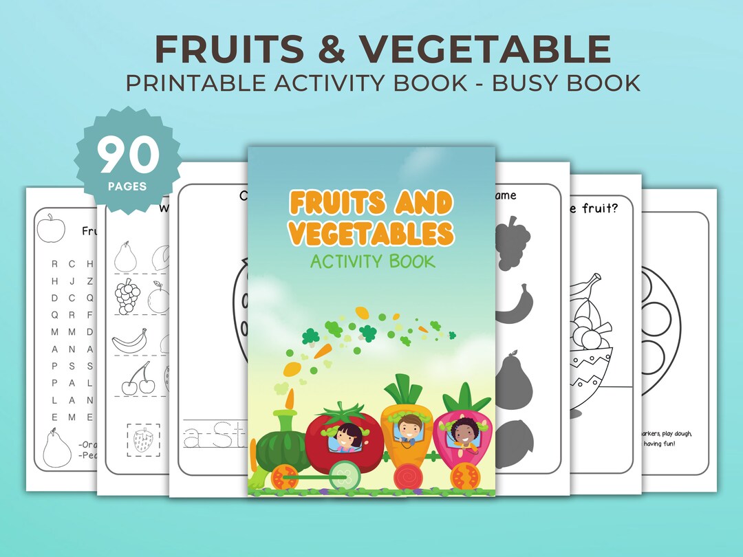 Busy Book Fruits & Vegetables 90 Pages Activity Book, Coloring Book ...