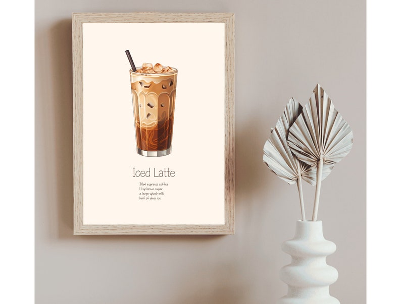 Iced Latte Poster, Iced Coffee Poster, Coffee Print Bar Cart Decor ...