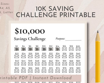 10K Savings Challenge Printable Saving Tracker Editable Template Money Saving Challenge ...