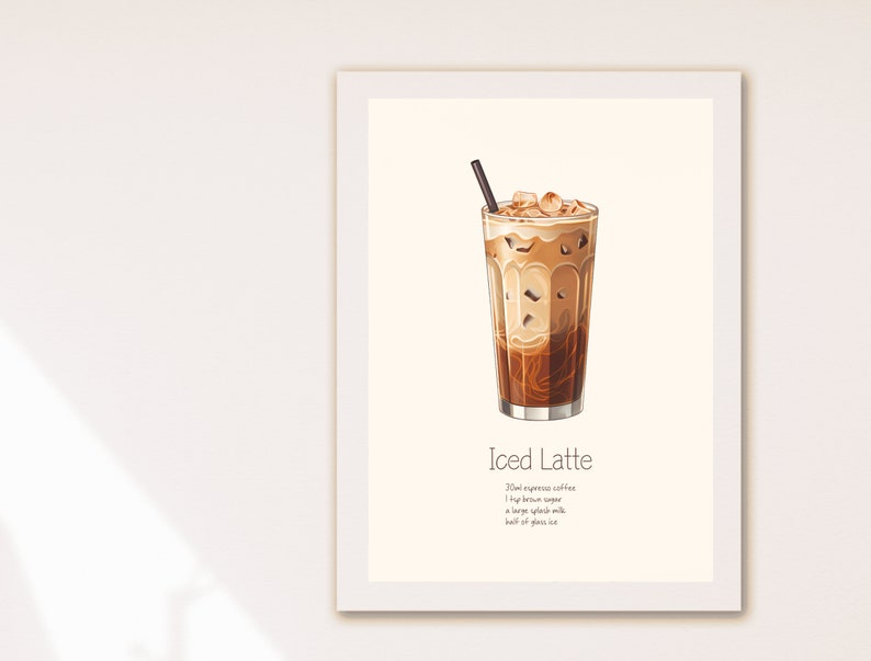Iced Latte Poster, Iced Coffee Poster, Coffee Print Bar Cart Decor ...