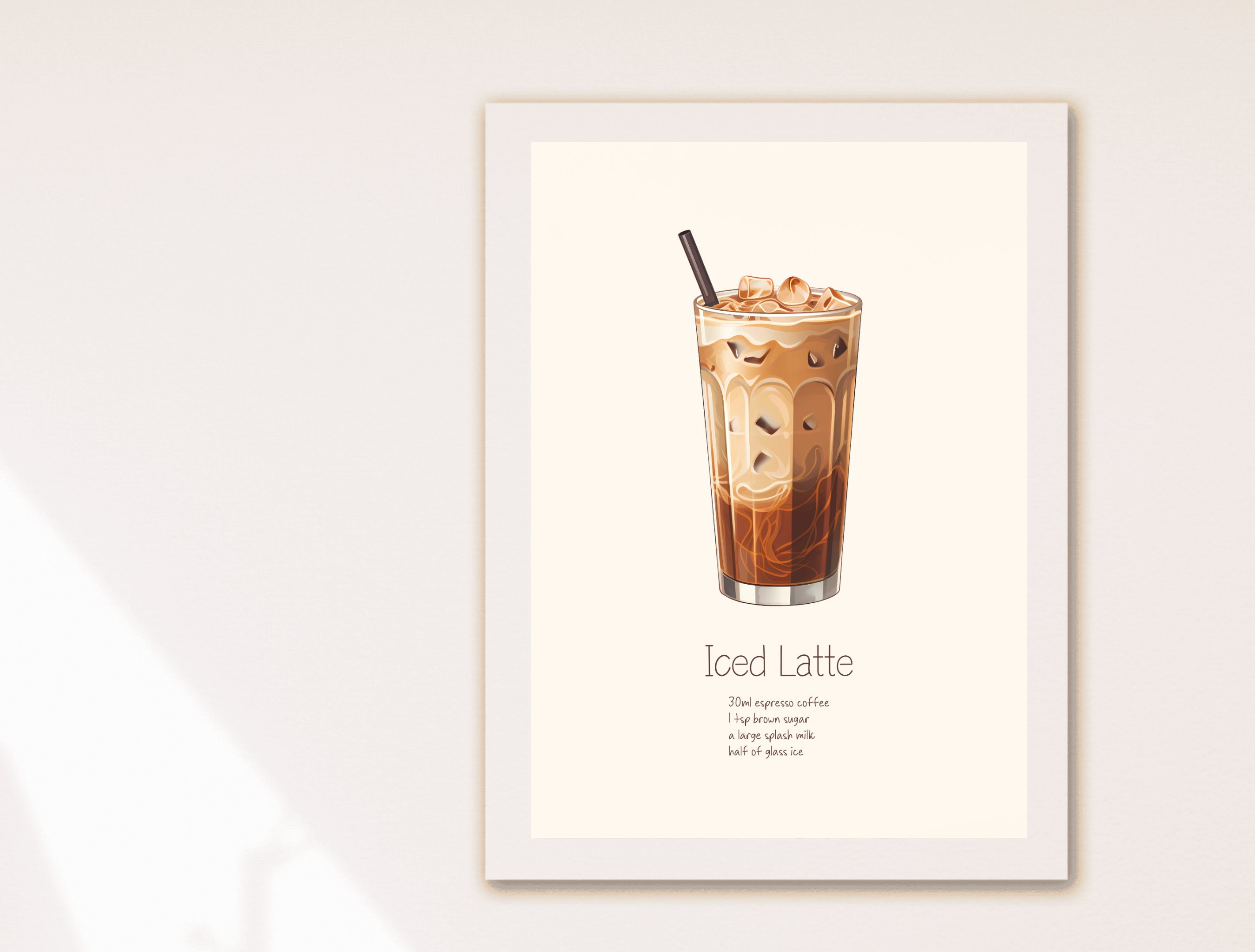 Iced Latte Poster, Iced Coffee Poster, Coffee Print Bar Cart Decor ...