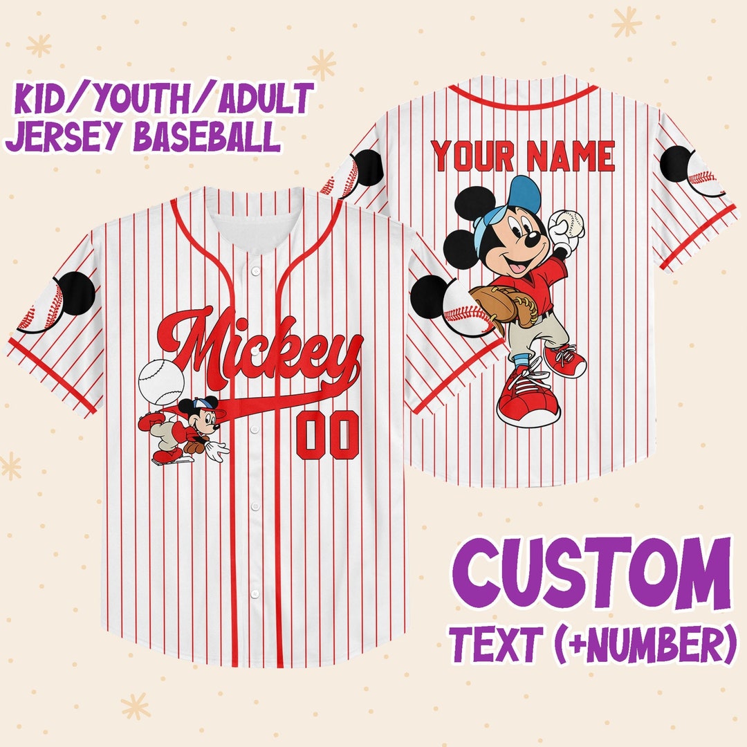 Personalize Disney Mickey Play Baseball Red Custom Kid Youth Adult ...
