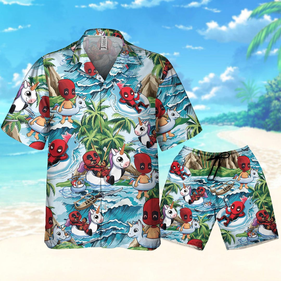 Deadpool Summer Beach Vacation, Deadpool Superhero Button Up, Hero ...