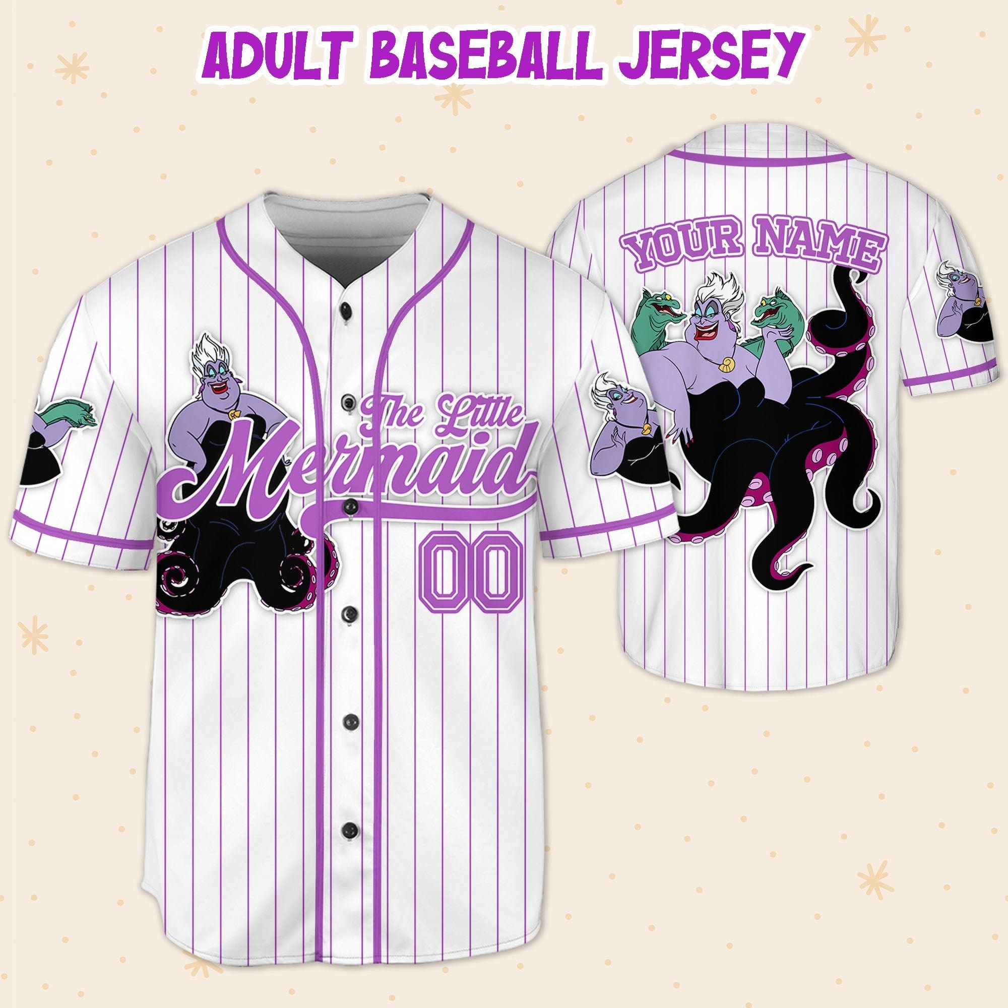 Personalized Disney The Little Mermaid Ursula Simple Stripe Baseball ...