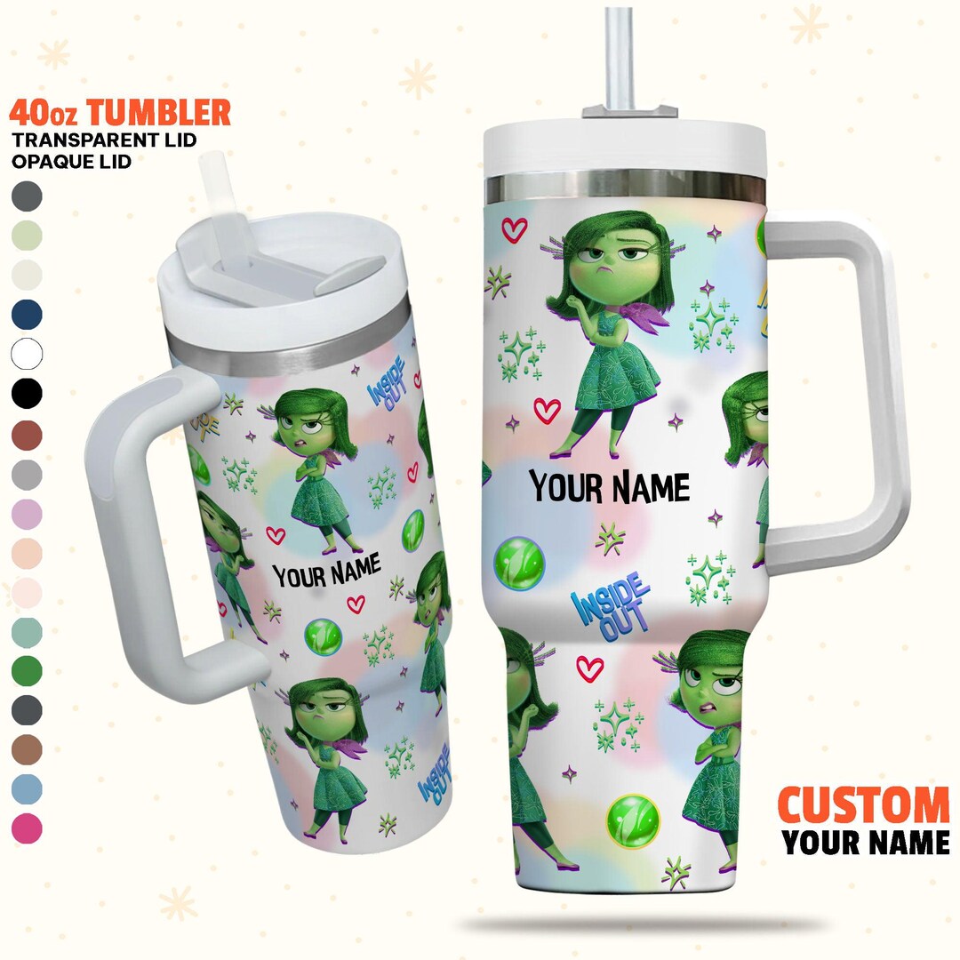 Custom Disney Inside Out Disgust Green Color Tumbler, Custom Name ...