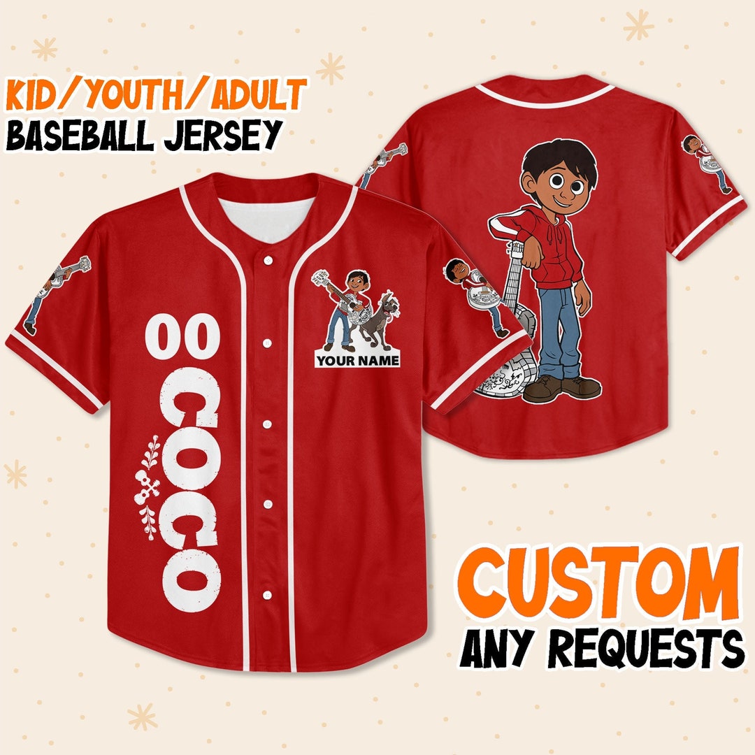 Custom Disney Coco Red, Personalized Name Disney Baseball Jersey ...