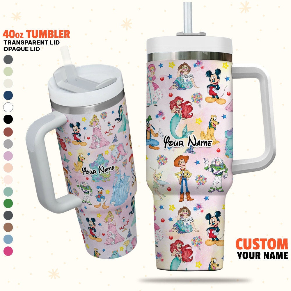 Custom Disney Magic Characters Colorful Team Tumbler, Handle Stainless ...