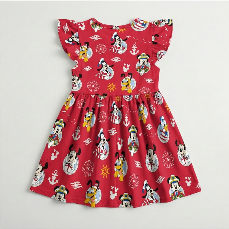 Vibrant Red Nautical Mickey and Friends Cruise Ruffle Dress, DCL Pirate ...