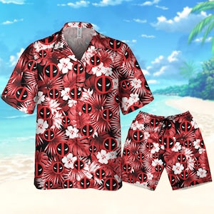 Deadpool Symbol Summer Floral Vacation, Deadpool Superhero Button Up ...