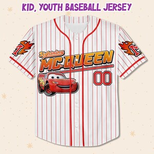 Custom Mcqueen Car Red, Lightning Mcqueen Jersey, Custom Text Baseball ...