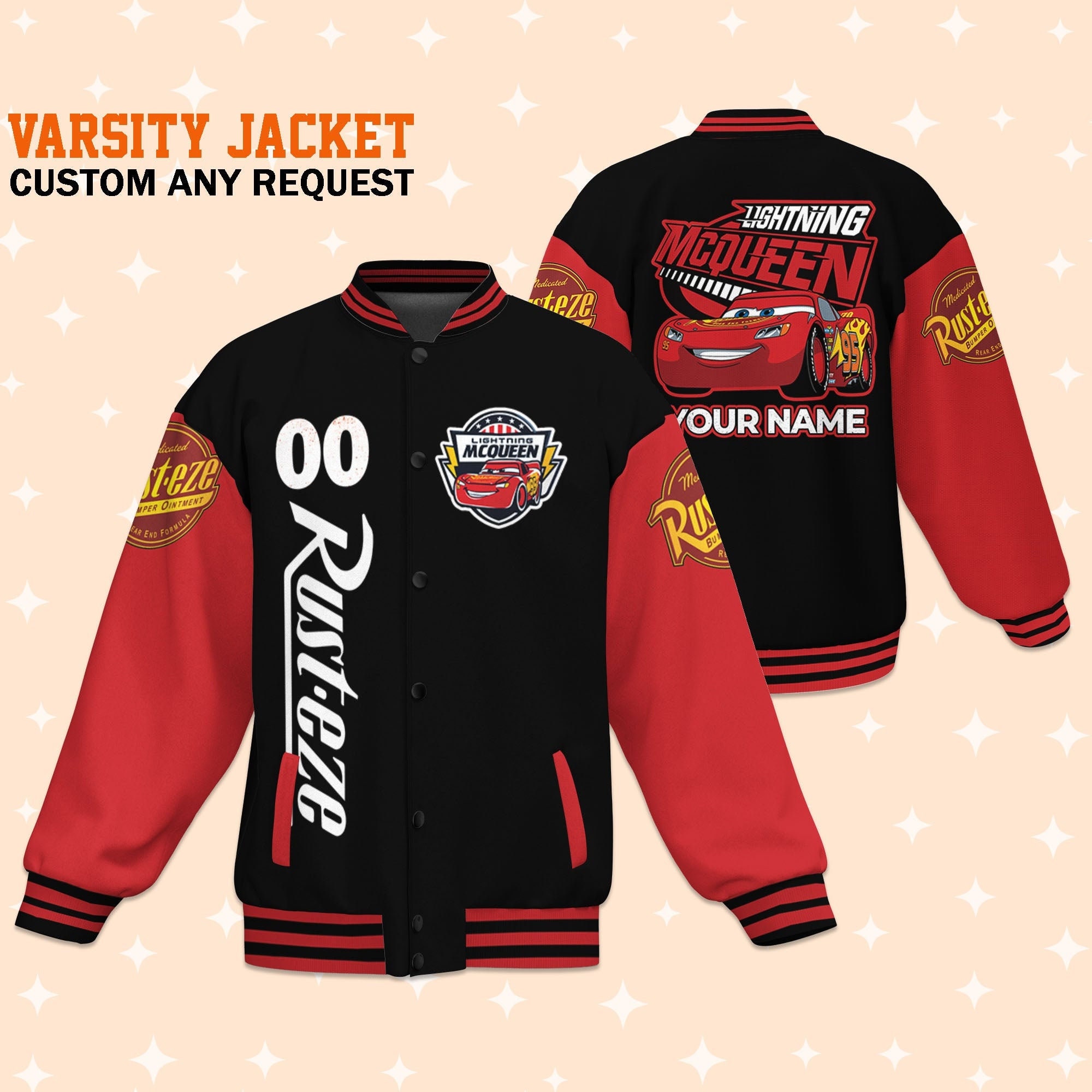 Custom Cars Lightning McQueen Black Varsity Jacket, Adult Varsity ...