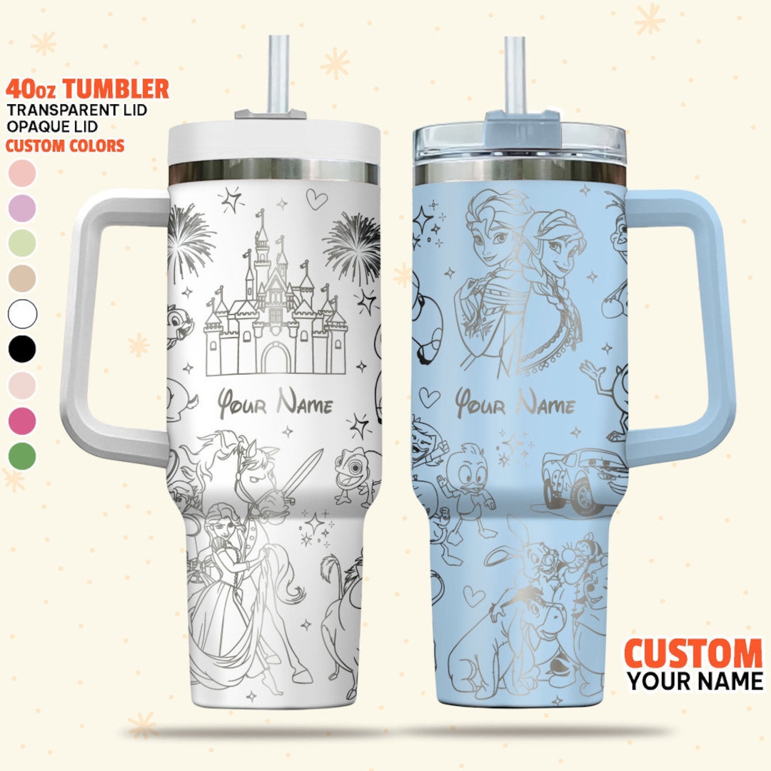 Custom Disney Magical Character Cute Tumbler, Disney Characters 40oz ...