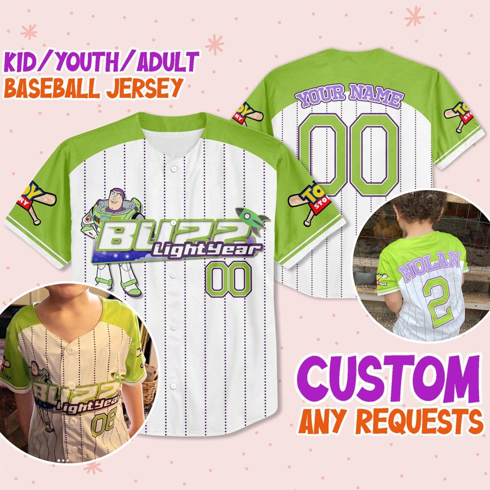 Custom Toy Story Buzz Lightyear Green Standing Personalized Text Jersey ...