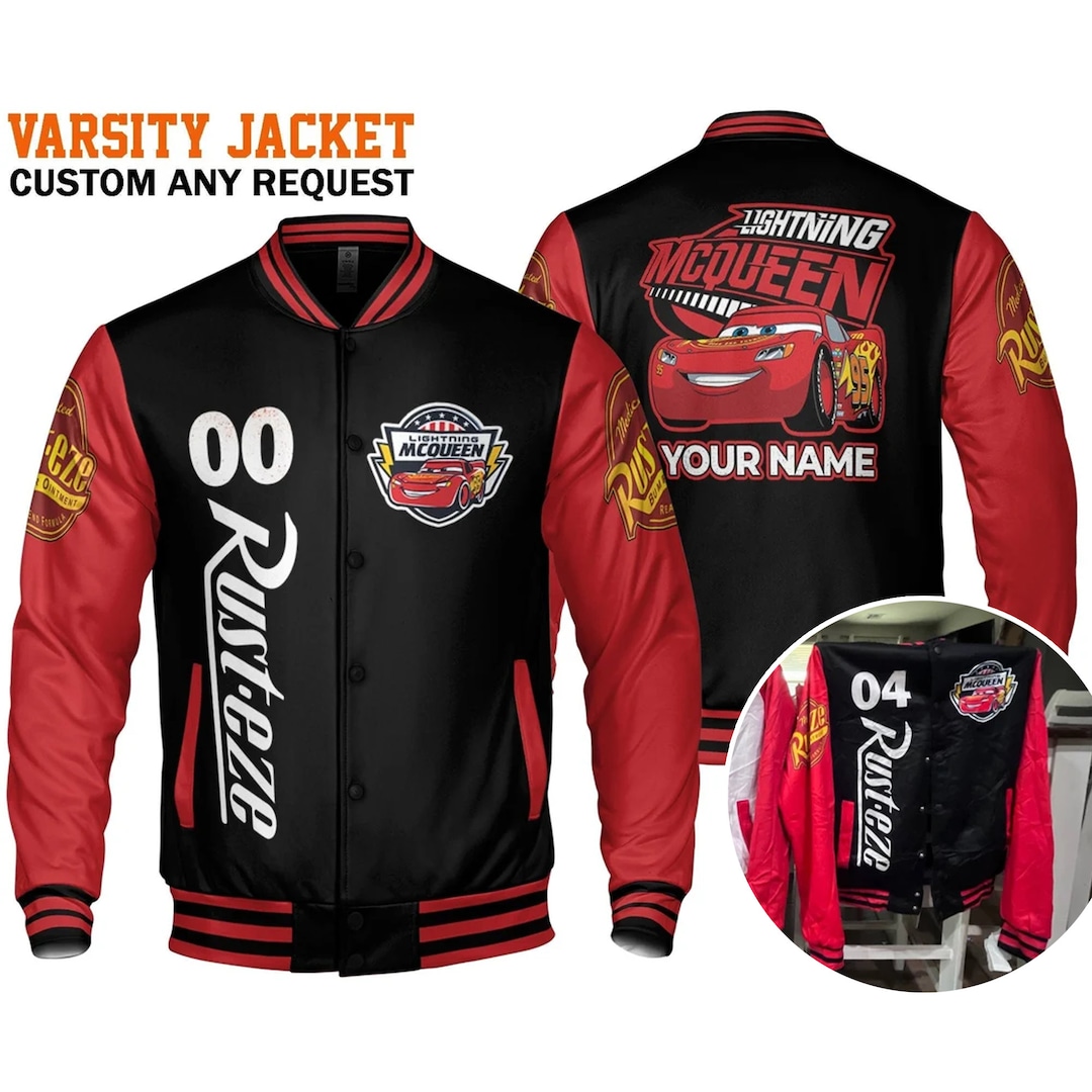 Custom Cars Lightning Mcqueen Black Varsity, Disney Baseball Jacket ...
