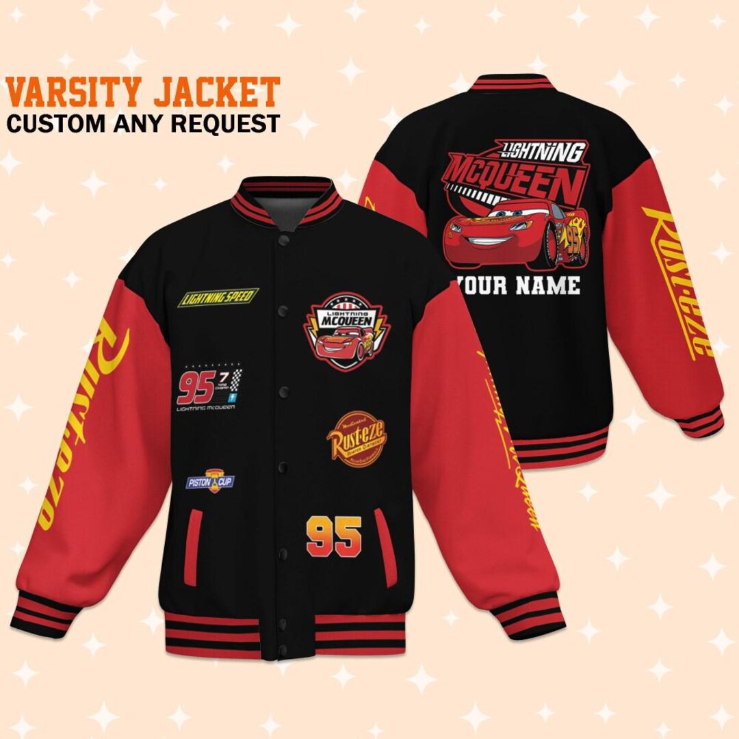 Personalize Lightning Mcqueen Black and Red, Adult Varsity Jacket ...