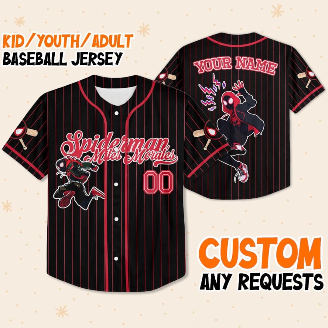 Custom Disney Spiderman Spiderverse Miles Morales Black Simple Baseball ...