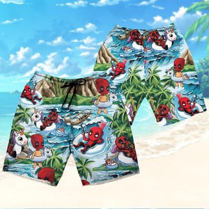 Deadpool Ready to Summer Tropical Aloha, Deadpool Superhero Button Up ...