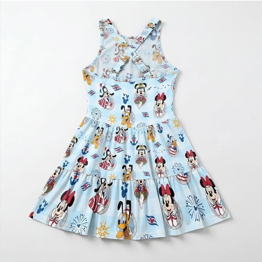 Blue Gingham Sailor Mickey Friends Women's Cross Back Dress, DCL Cruise ...