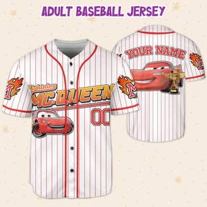 Custom Mcqueen Car Red, Lightning Mcqueen Jersey, Custom Text Baseball ...