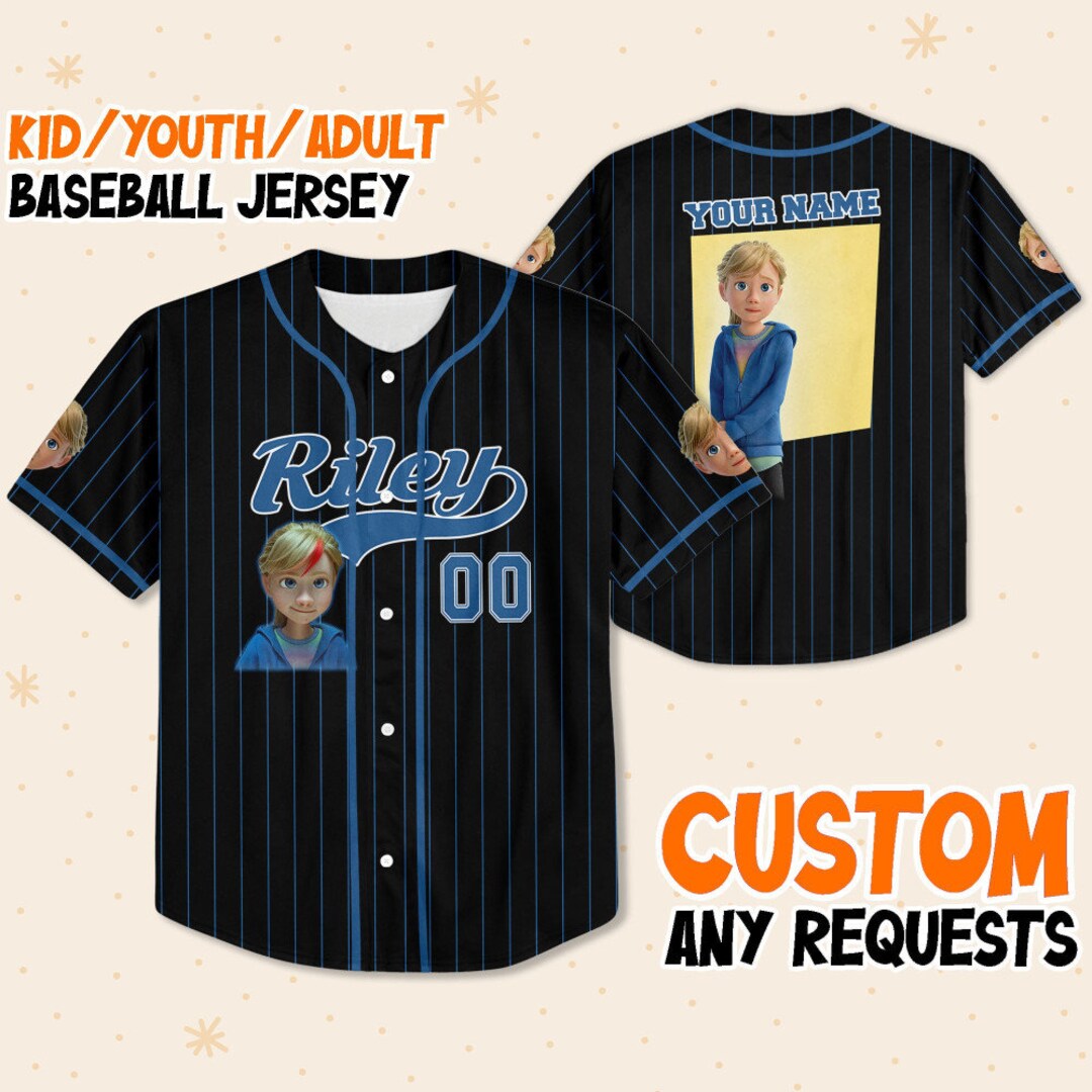 Personalize Riley Jersey Blue Black, Disney Baseball Team Jersey ...