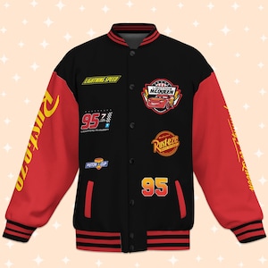 Personalize Lightning Mcqueen Black and Red Varsity Jacket, Adult ...