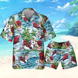 Deadpool Ready to Summer Tropical Aloha, Deadpool Superhero Button Up ...