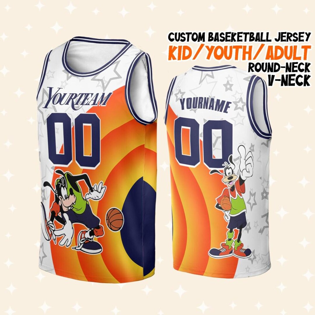 Custom Super Awesome Space Jam Goofy Navy Basketball Jersey, Kid ...