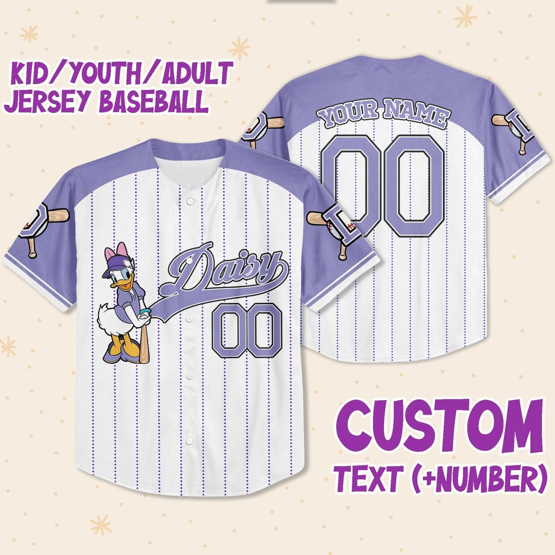 Custom Purple Daisy, Custom Name Disney Game Day Jersey, Daisy Baseball ...