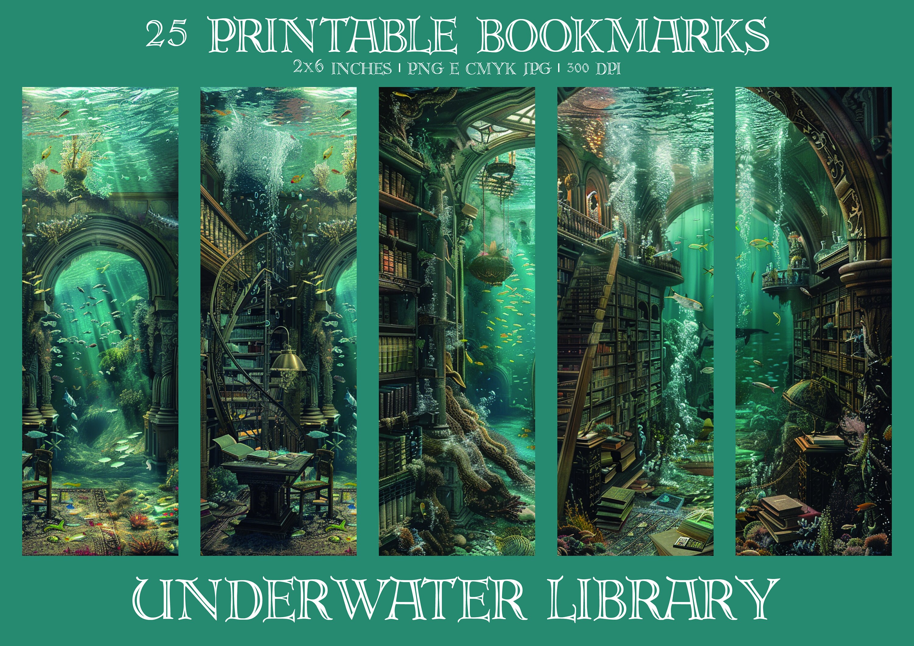 25 Printable Underwater Library Bookmarks / *digital Download* JPG ...