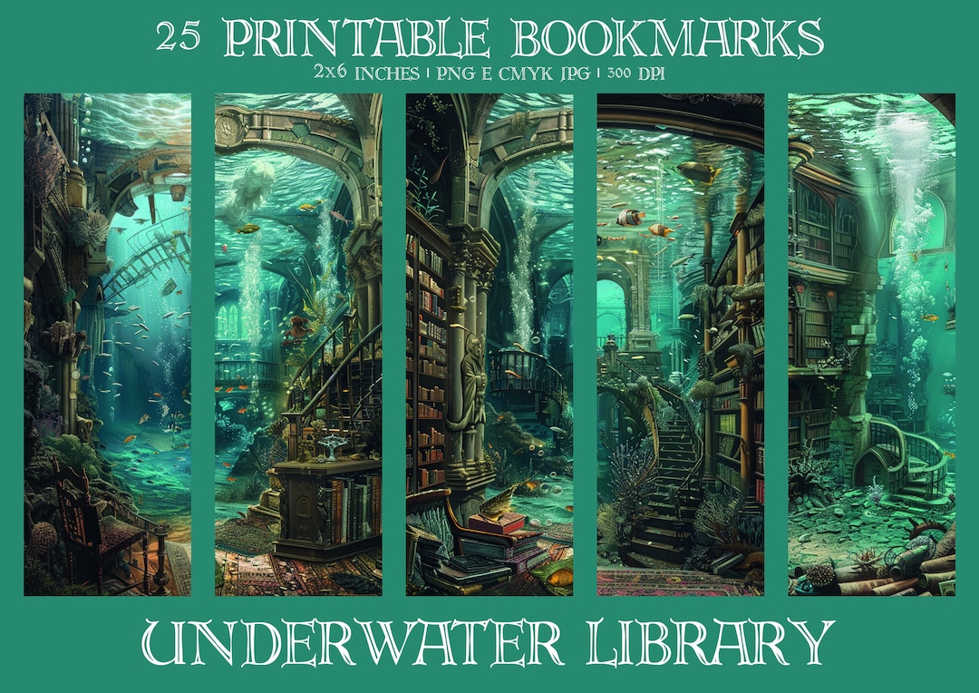 25 Printable Underwater Library Bookmarks / digital Download JPG ...