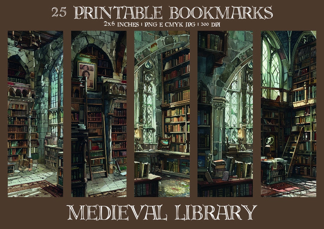 25 Printable Medieval Library Bookmarks / *digital Download* JPG ...