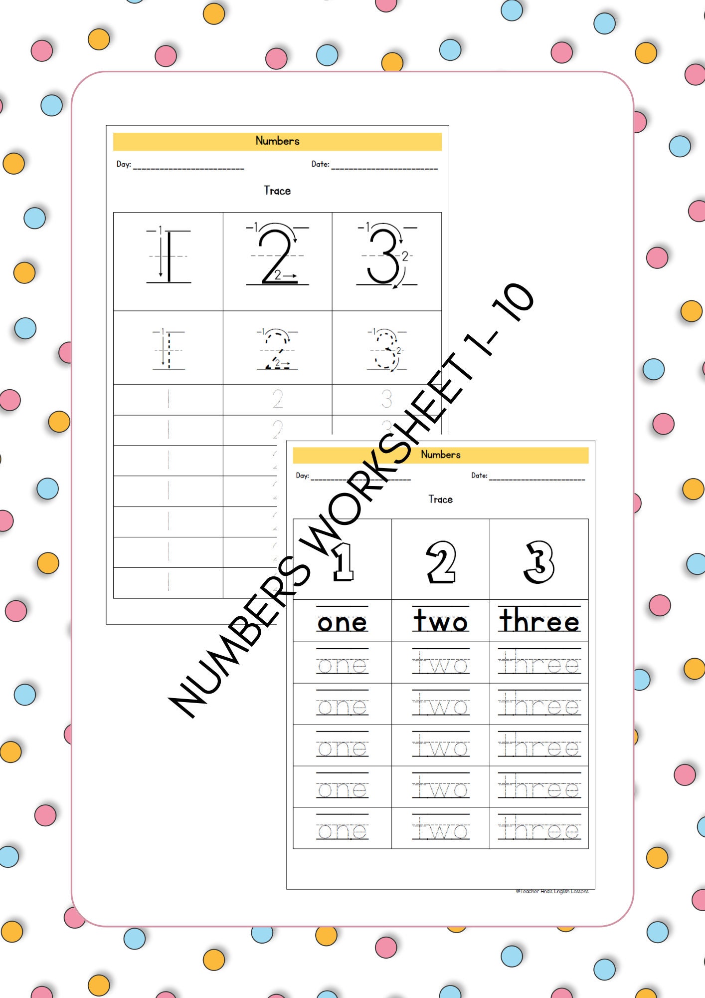 Numbers Worksheet Set 1-10 Printable Kindergarten Primary School ...