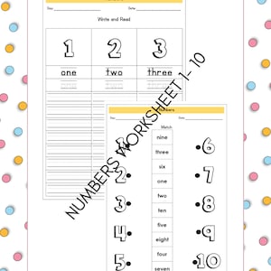 Numbers Worksheet Set 1-10 Printable Kindergarten Primary School ...