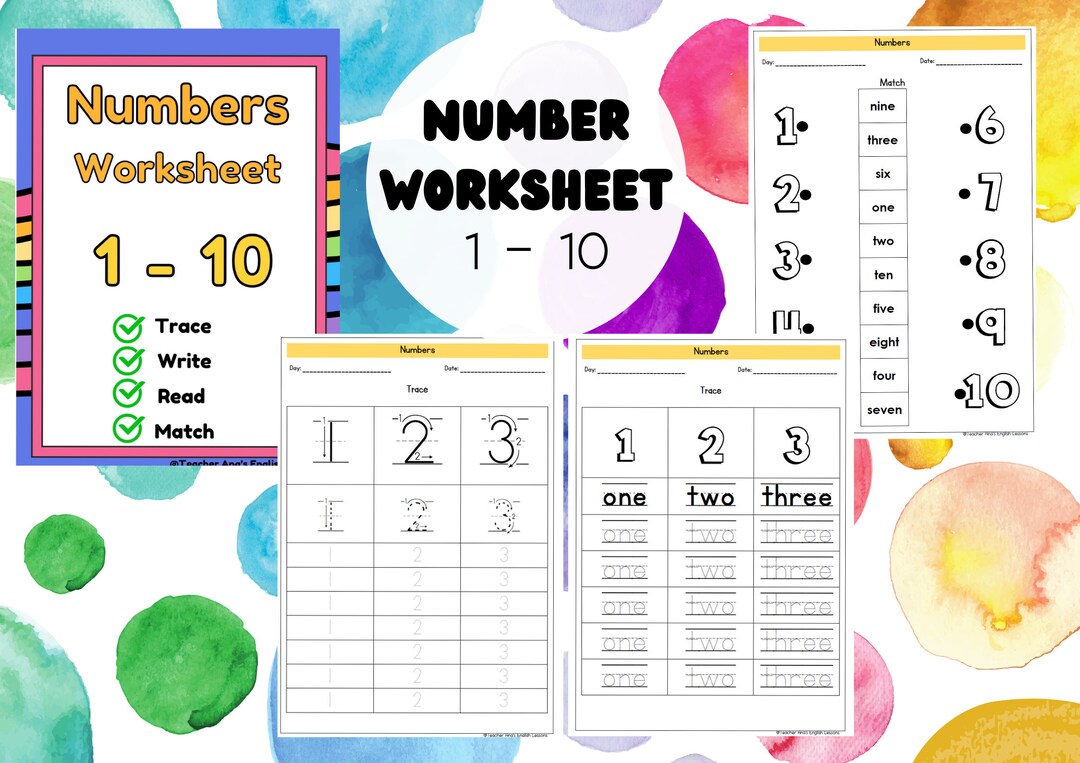 Numbers Worksheet Set 1-10 Printable Kindergarten Primary School ...