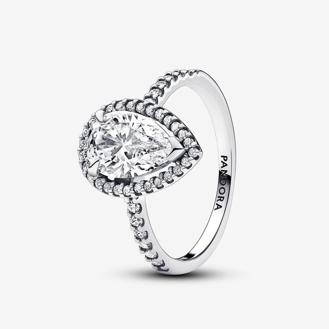 Pandora Sparkling Pear Halo Silver Ring - Etsy