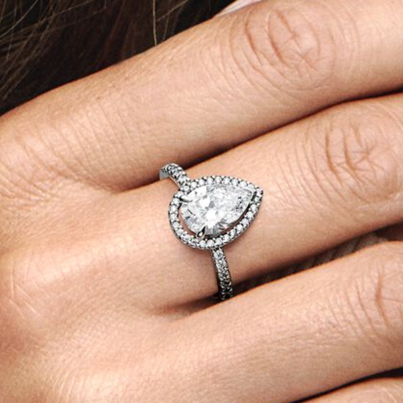 Pandora Sparkling Pear Halo Silver Ring - Etsy