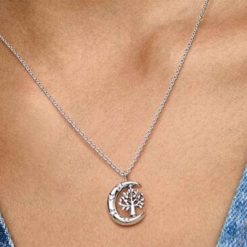 Pandora Moon & Spinning Tree of Life Pendant Silver Necklace 50cm - Etsy