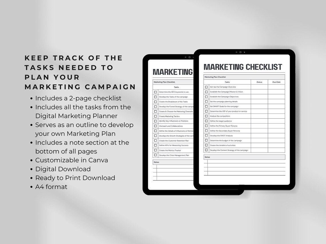 Marketing Checklist, Marketing Strategy Checklist, Campaign Planning ...