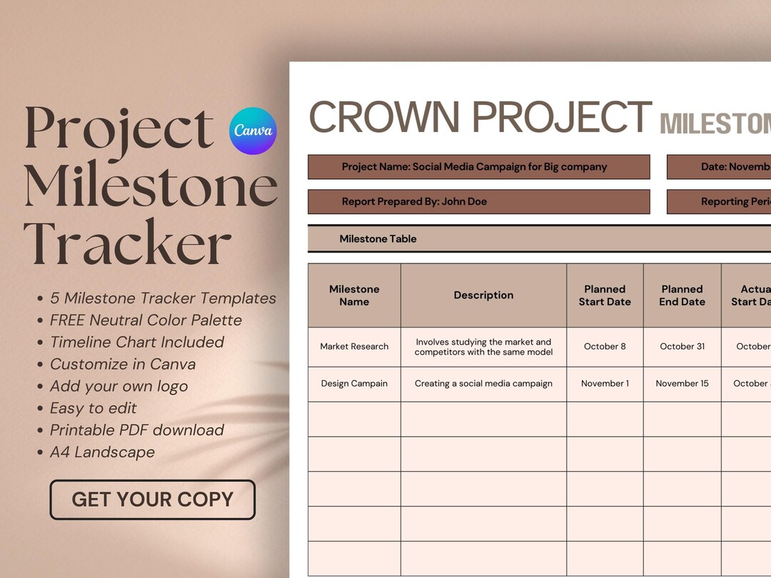Project Milestone Tracker, Project Management, Milestone Progress ...