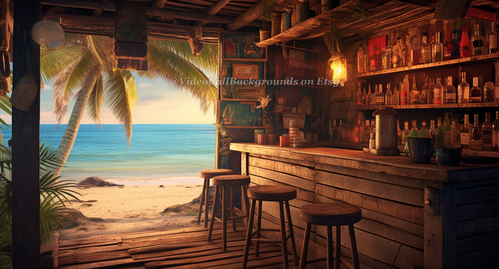 Virtual Video Call Background | Tropical Beach Bar Shack | Image for ...