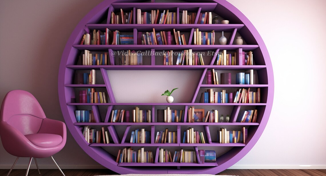 Virtual Video Call Background | Modern Purple Bookshelf | Image for ...