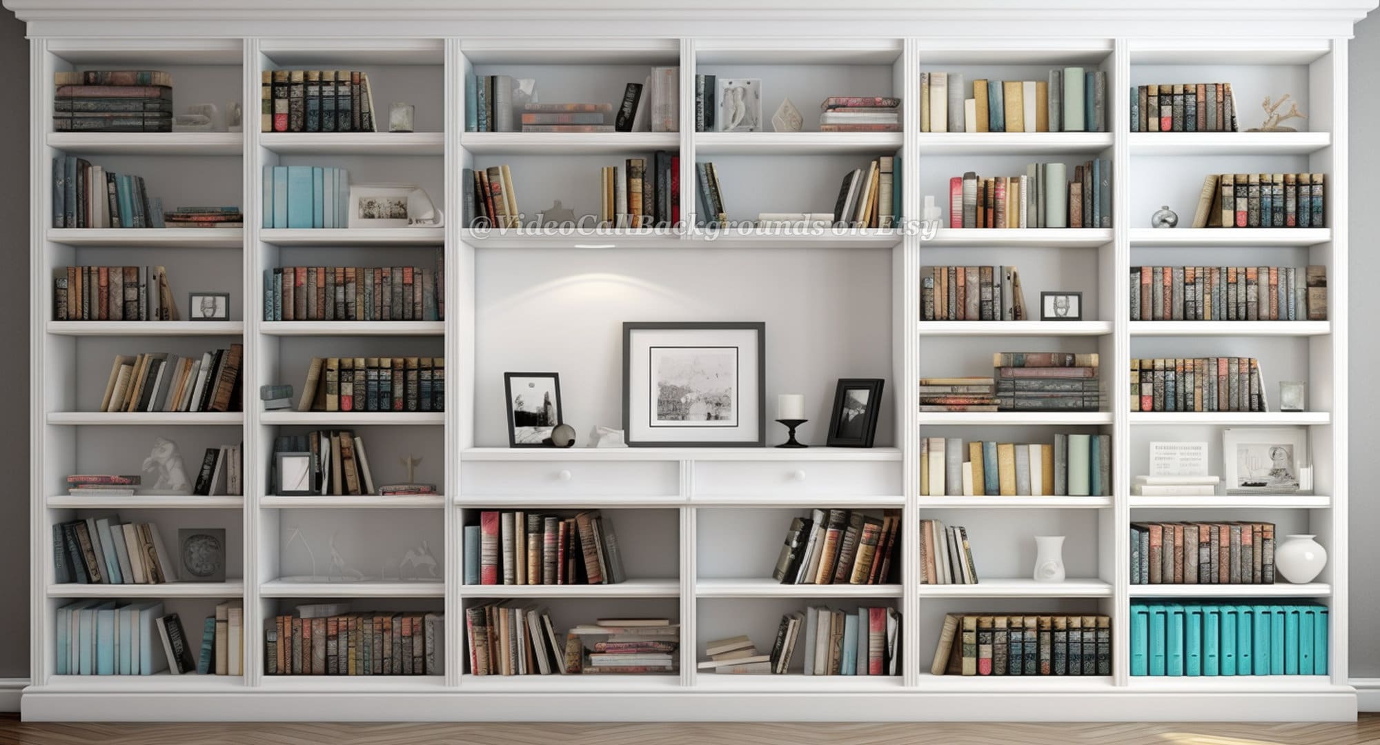 Virtual Video Call Background | Professional White Bookshelf | Image ...