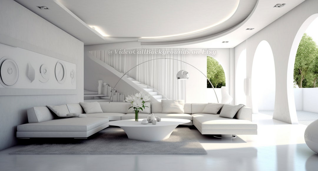Virtual Video Call Background | Modern White Living Room | Image for ...