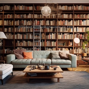 Virtual Video Call Background | Living Room With Large Bookshelf ...