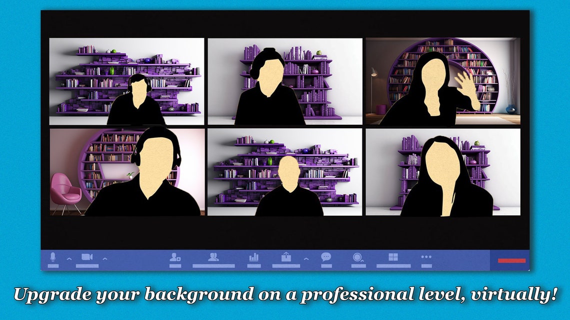 Virtual Video Call Background | Modern Purple Bookshelf | Image for ...